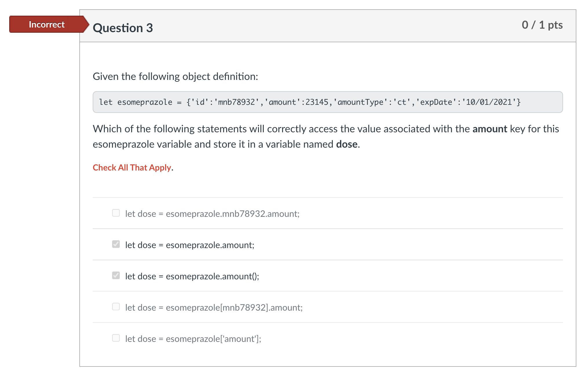 Solved Given the following object definition:let | Chegg.com