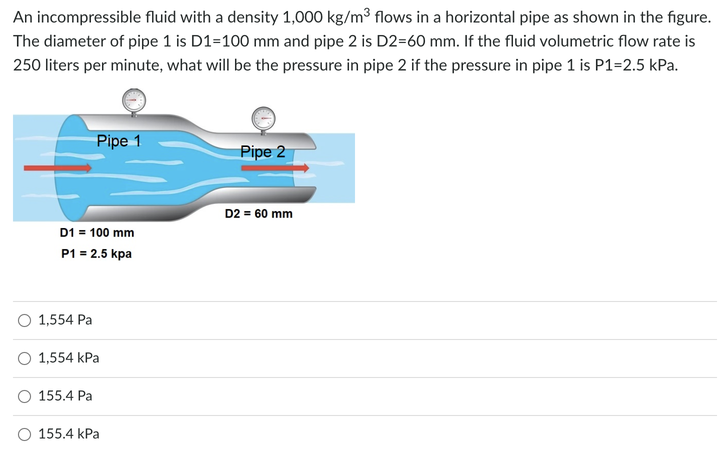 Solved An incompressible fluid with a density 1,000 kg/m3 | Chegg.com