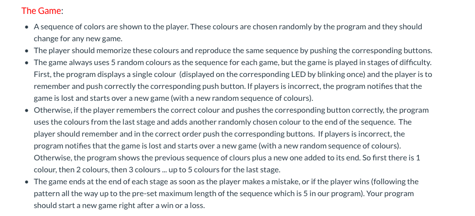 You are to implement the Simon game in C for Arduino. | Chegg.com