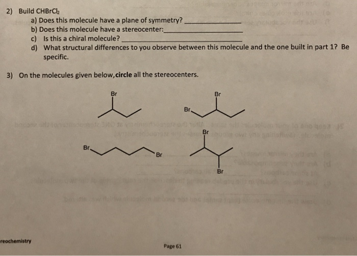 Solved 2) Build CHBrCl a) Does this molecule have a plane of | Chegg.com