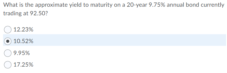 Solved What is the approximate yield to maturity on a | Chegg.com
