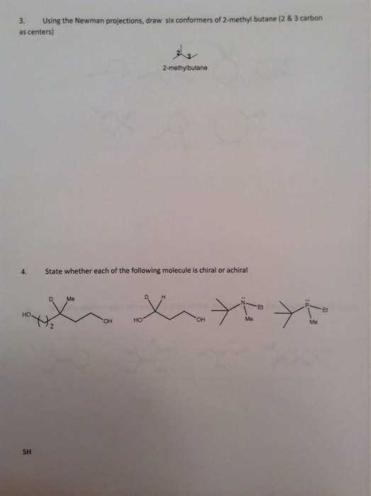 Solved 3. Using the Newman projections, draw six conformers | Chegg.com
