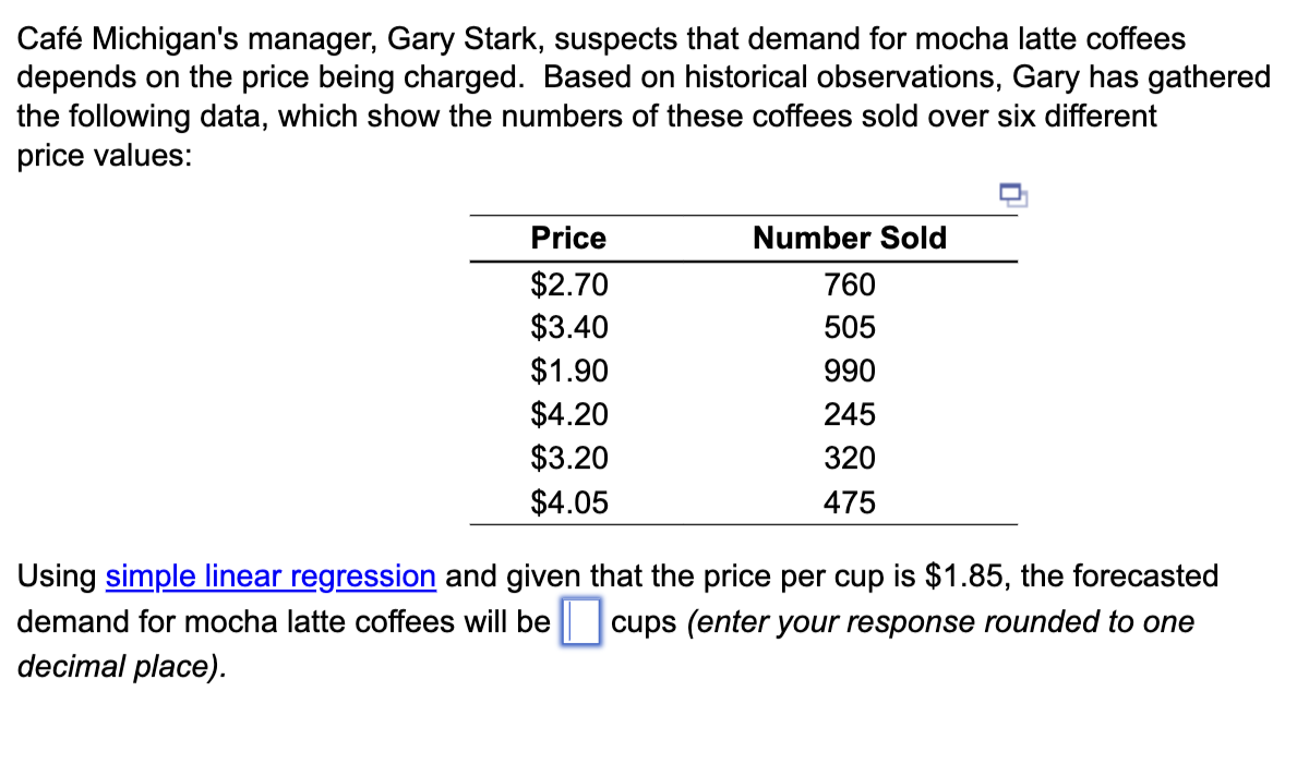 Solved Café ﻿Michigan's manager, Gary Stark, suspects that | Chegg.com