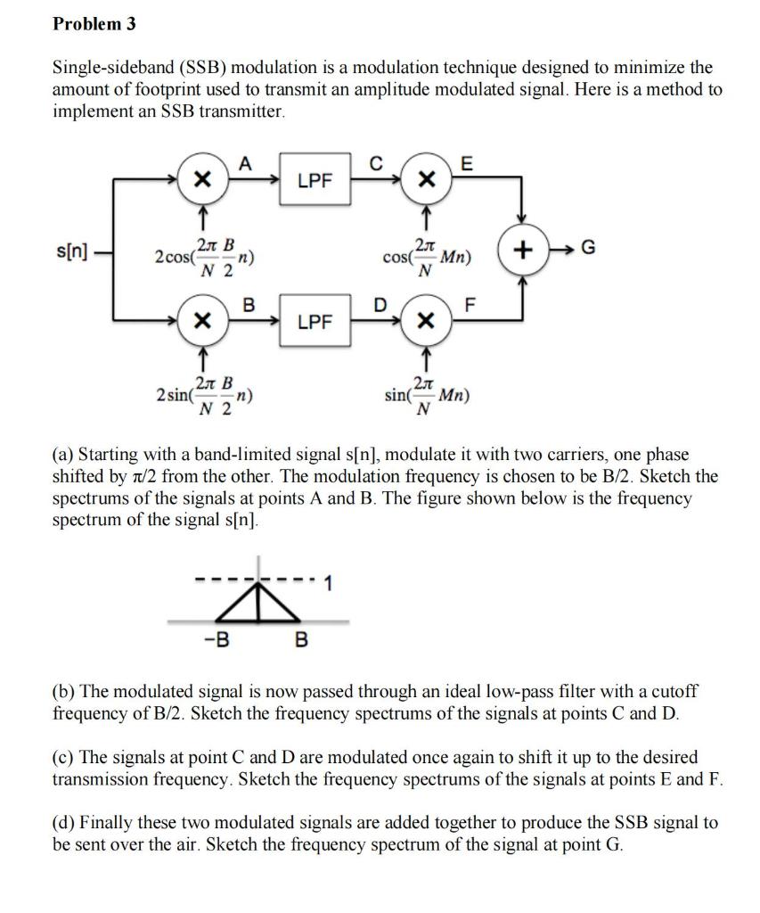 Solved Problem 3 Single-sideband (SSB) modulation is a | Chegg.com