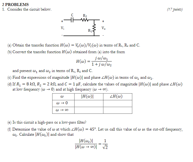 Solved 2 PROBLEMS 1. Consider the circuit below. (17 points) | Chegg.com