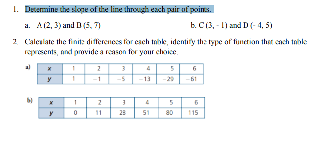 Solved 1. Determine the slope of the line through each pair | Chegg.com