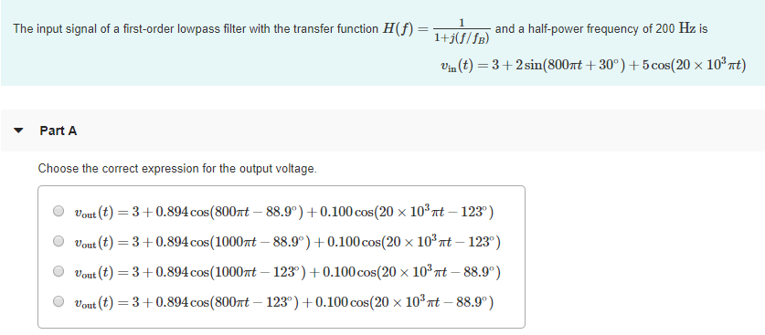 Solved The input signal of a first-order lowpass filter with | Chegg.com