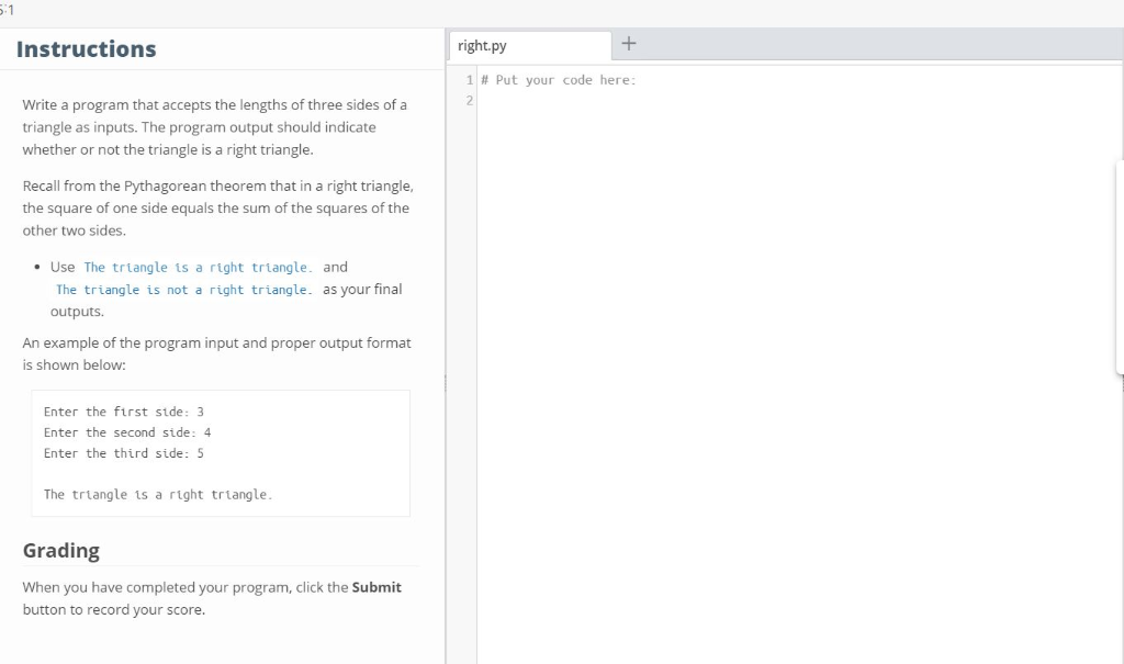 Solved Instructions right.py 1# Put your code here : 2 Write | Chegg.com
