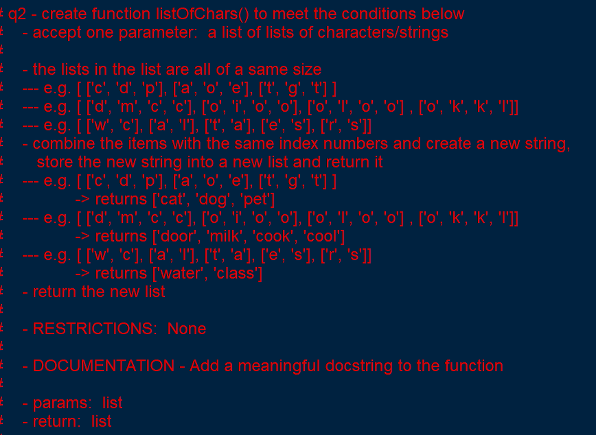 Solved q2 - create function listOfChars() to meet the | Chegg.com