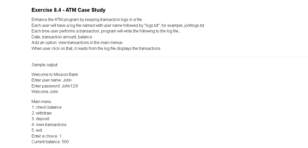 Solved Exercise 8.4 - ﻿ATM Case Study: CODE IN PYTHONEnhance | Chegg.com