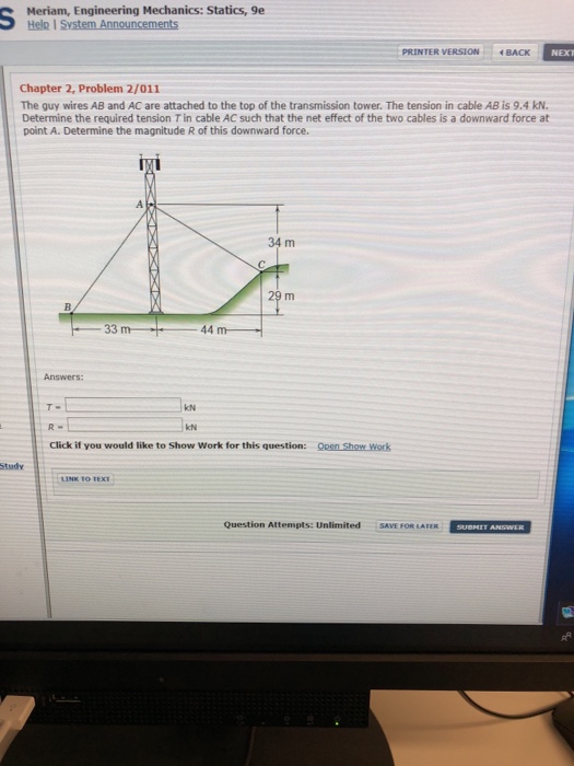 Solved Meriam, Engineering Mechanics: Statics, 9e PRINTER | Chegg.com