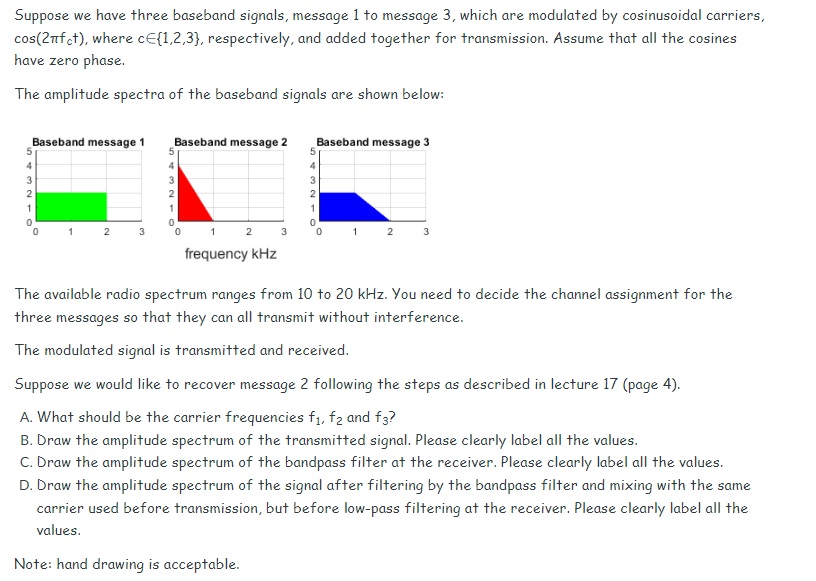 Suppose we have three baseband signals, message 1 to | Chegg.com