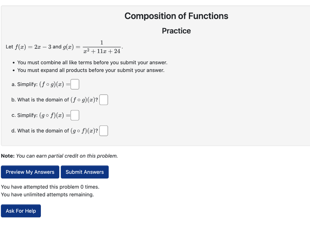 Solved Composition of Functions Practice Let f(x)=2x−3 and | Chegg.com