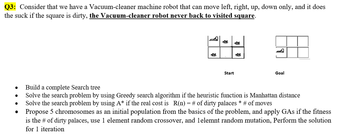 Solved Q3: Consider that we have a Vacuum-cleaner machine | Chegg.com