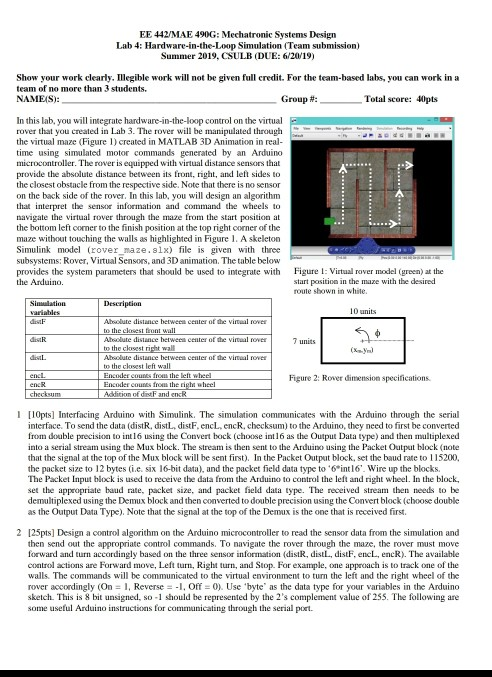 EE 442/MAE 490G: Mechatronic Systems Design Lab 4: | Chegg.com