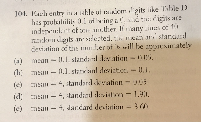 Solved 104. Each entry in a table of random digits like | Chegg.com