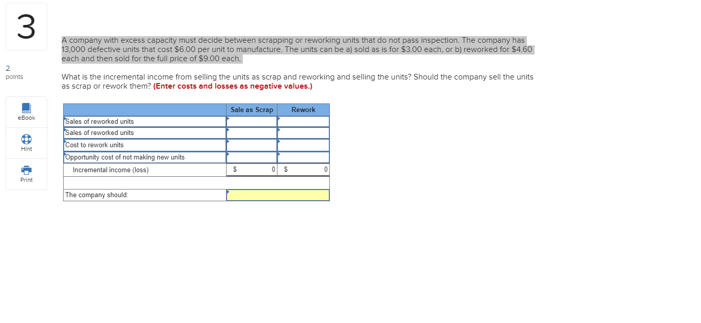 Solved A company with excess capacity must decide between | Chegg.com
