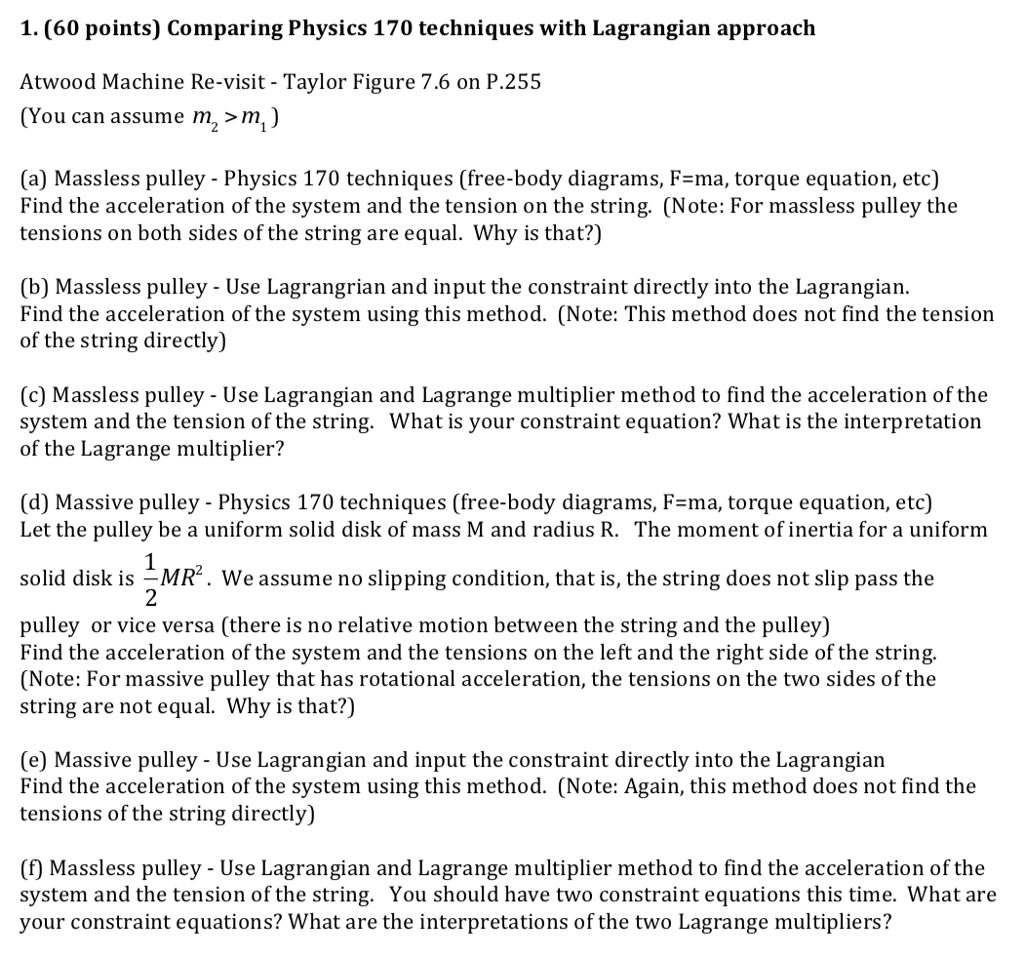 Solved 1. (60 points) Comparing Physics 170 techniques with | Chegg.com