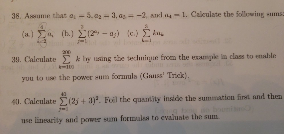 Solved I. Calculate the following sums -2, and a4 3, аз 5, | Chegg.com