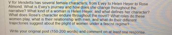 V for Vendetta has several female characters, from | Chegg.com