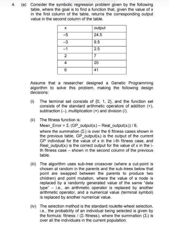 Solved 4. (a) Consider the symbolic regression problem given | Chegg.com