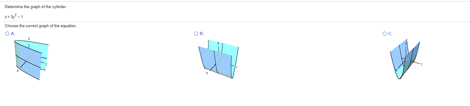 Solved Determine the graph of the cylinder z = 3y2 - 1 | Chegg.com
