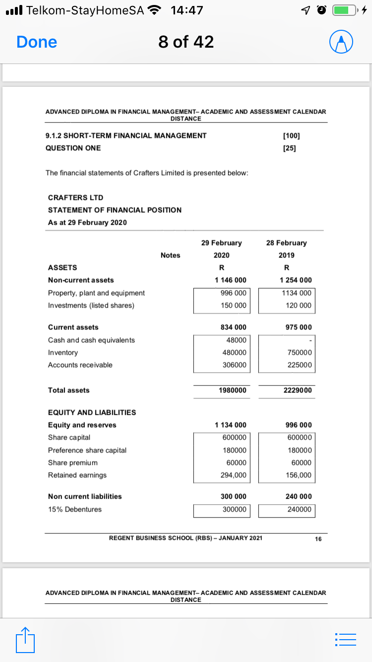 Solved Il Telkom-StayHomeSA 14:47 Done 8 of 42 ADVANCED | Chegg.com