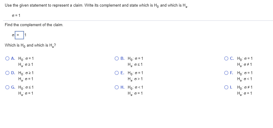 Solved Use the given statement to represent a claim. Write | Chegg.com