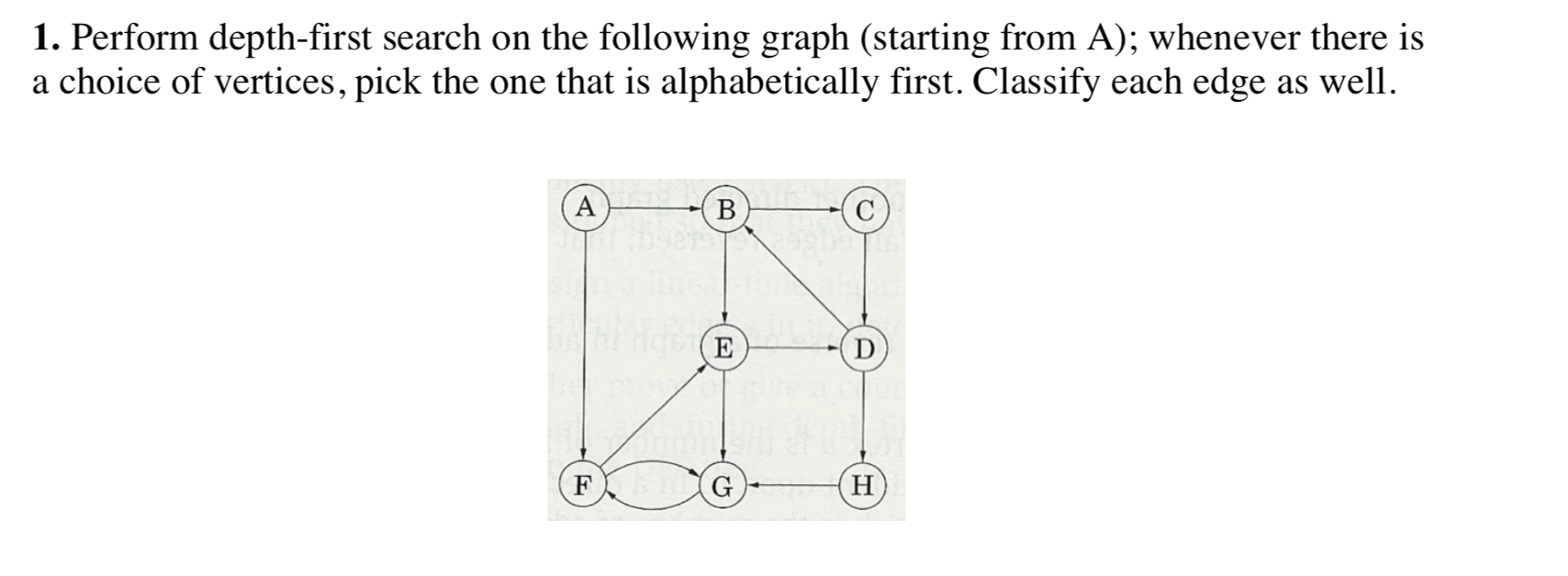 Solved 1. Perform depth-first search on the following graph | Chegg.com
