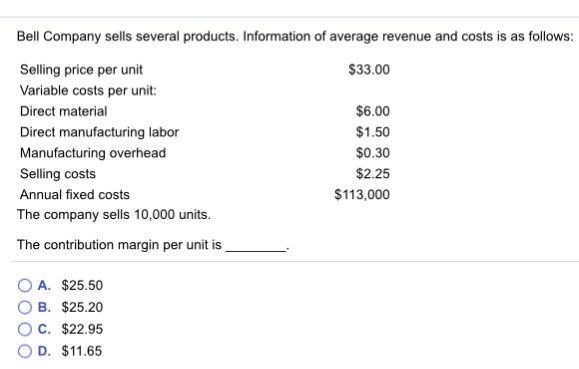 Solved Bell Company sells several products. Information of | Chegg.com