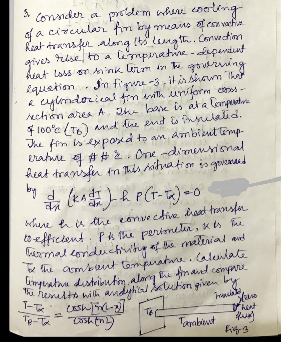 Solved 3. consider a problem where cooling of a circular fin | Chegg.com