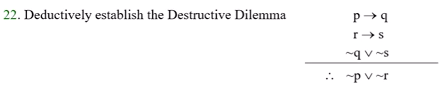 Solved 22. Deductively establish the Destructive Dilemma P→ | Chegg.com