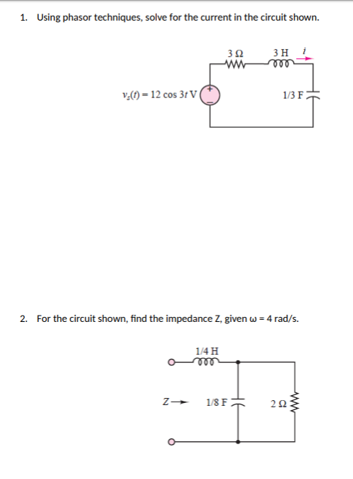 Solved 1. Using phasor techniques, solve for the current in | Chegg.com