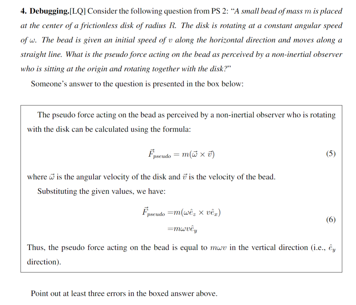 Solved 4. Debugging.[LQ] Consider the following question | Chegg.com