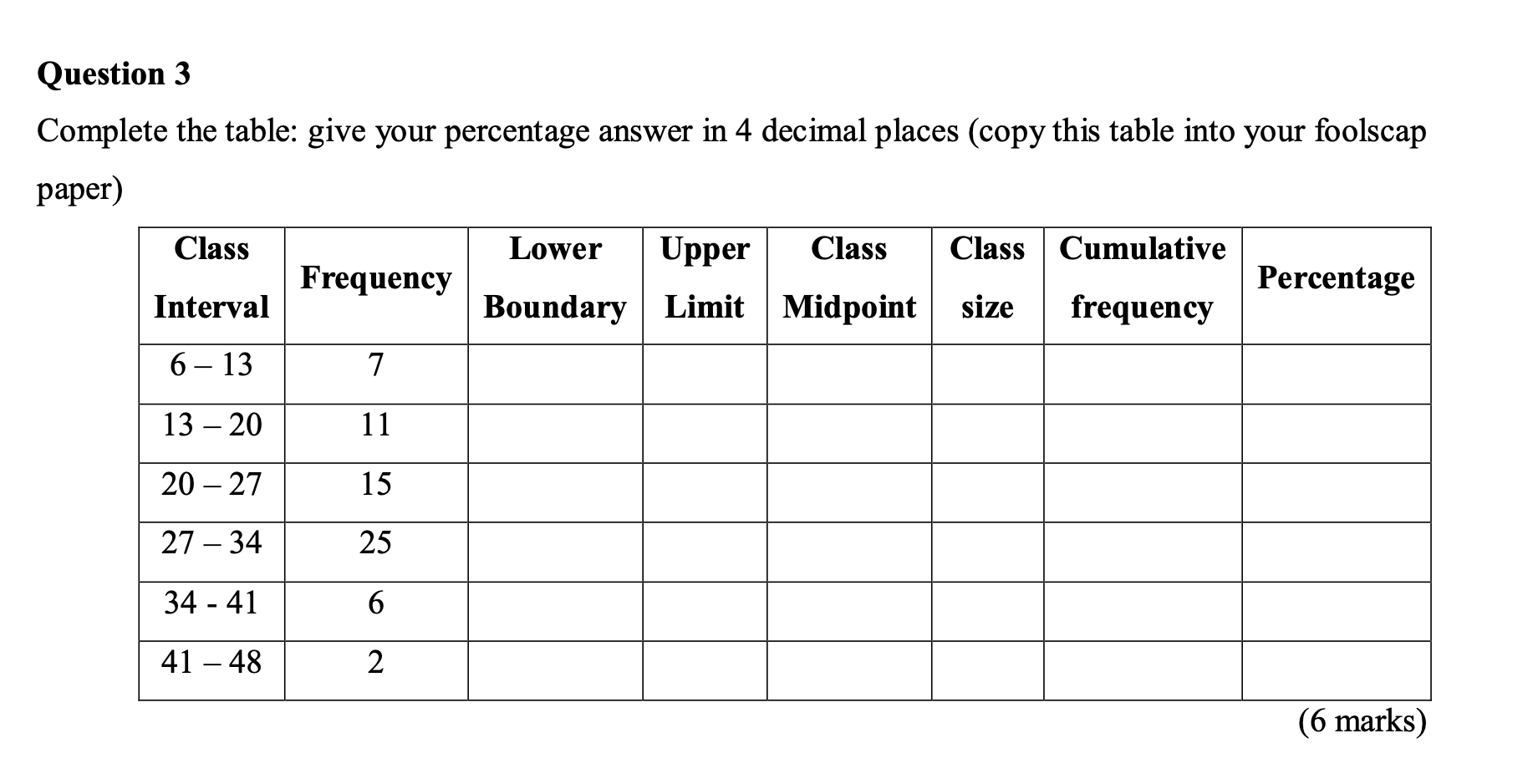 Solved Question 3 Complete the table: give your percentage | Chegg.com