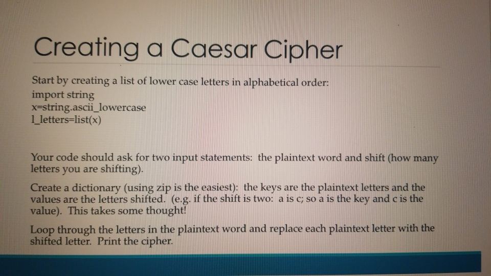 Solved Creating a Caesar Cipher Start by creating a list of | Chegg.com