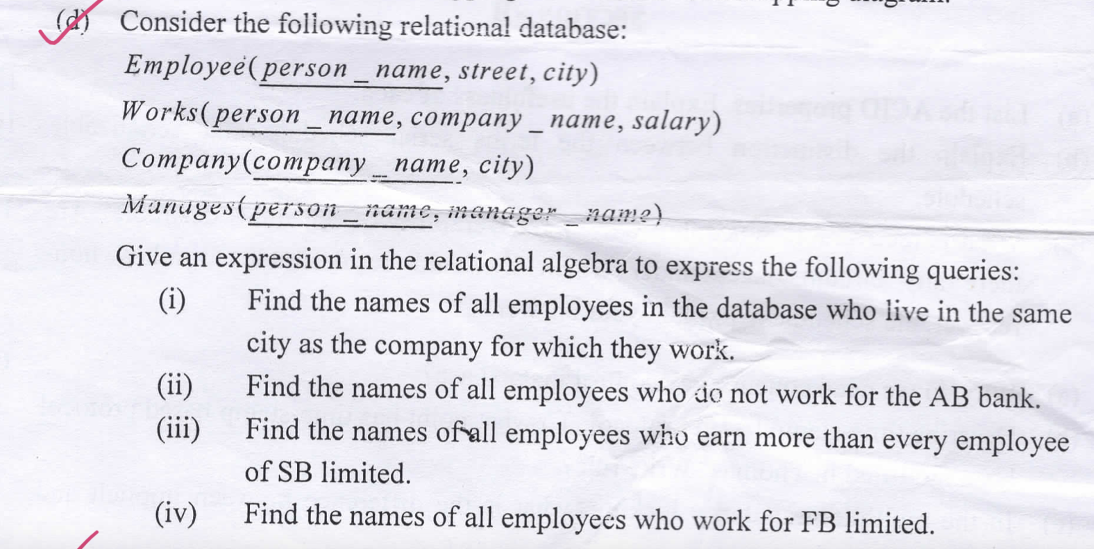 Solved Consider the following relational database: Employee | Chegg.com