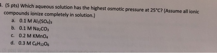Solved . (5 pts) Which aqueous solution has the highest | Chegg.com