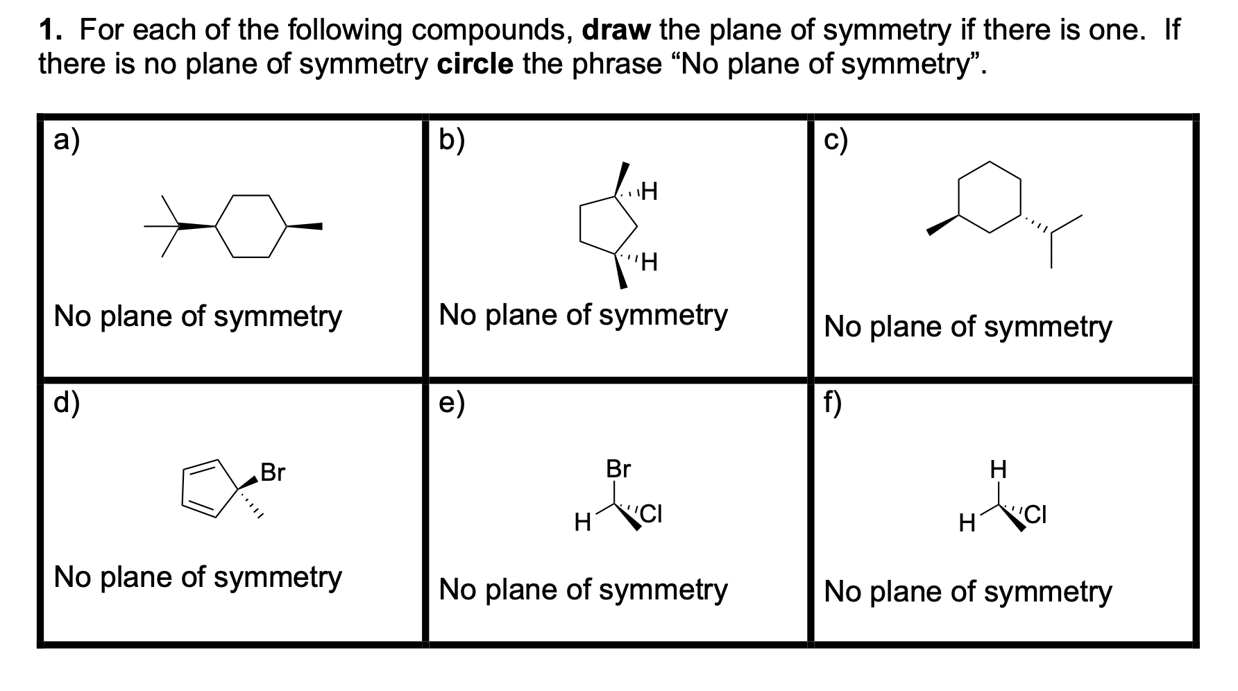 Solved For each of the following compounds, draw the plane | Chegg.com