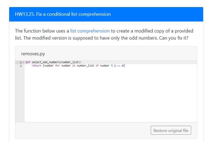 Solved Hw13 25 Fix A Conditional List Comprehension The