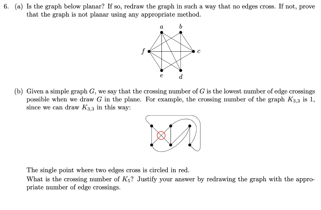 Solved 6. (a) Is the graph below planar? If so, redraw the | Chegg.com