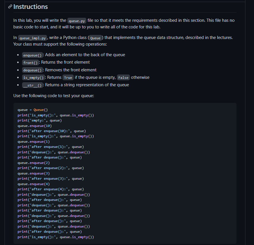 Solved Instructions In this lab, you will write the queue.py | Chegg.com