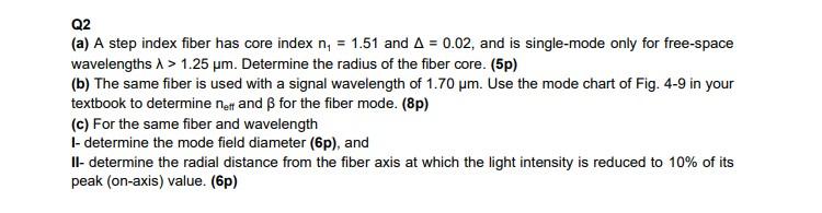 Solved (a) A step index fiber has core index n1=1.51 and | Chegg.com