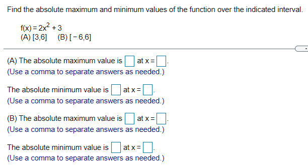 Solved Find the absolute maximum and minimum values of the | Chegg.com