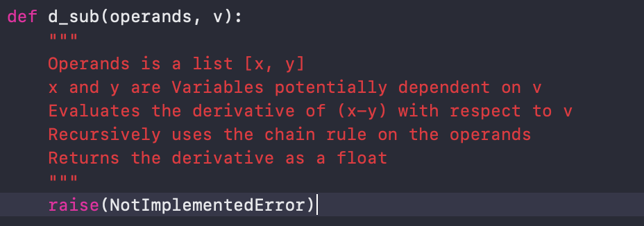 Solved def d sub (operands, v): Operands is a list [x, y] x | Chegg.com