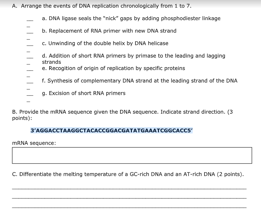 Solved A. Arrange the events of DNA replication | Chegg.com