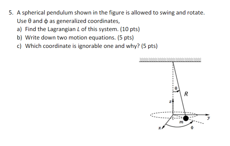 Solved 5. A spherical pendulum shown in the figure is | Chegg.com