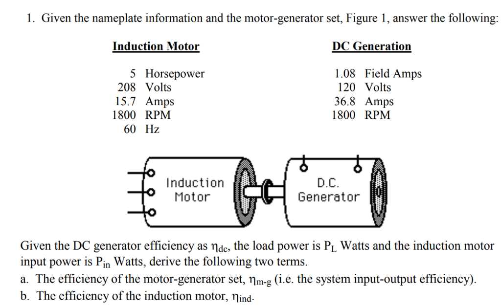 Solved 1. Given the nameplate information and the | Chegg.com