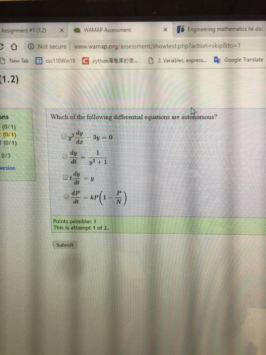 Solved Assignment #1 (12) WAMAP Assessment 1, Engineering | Chegg.com