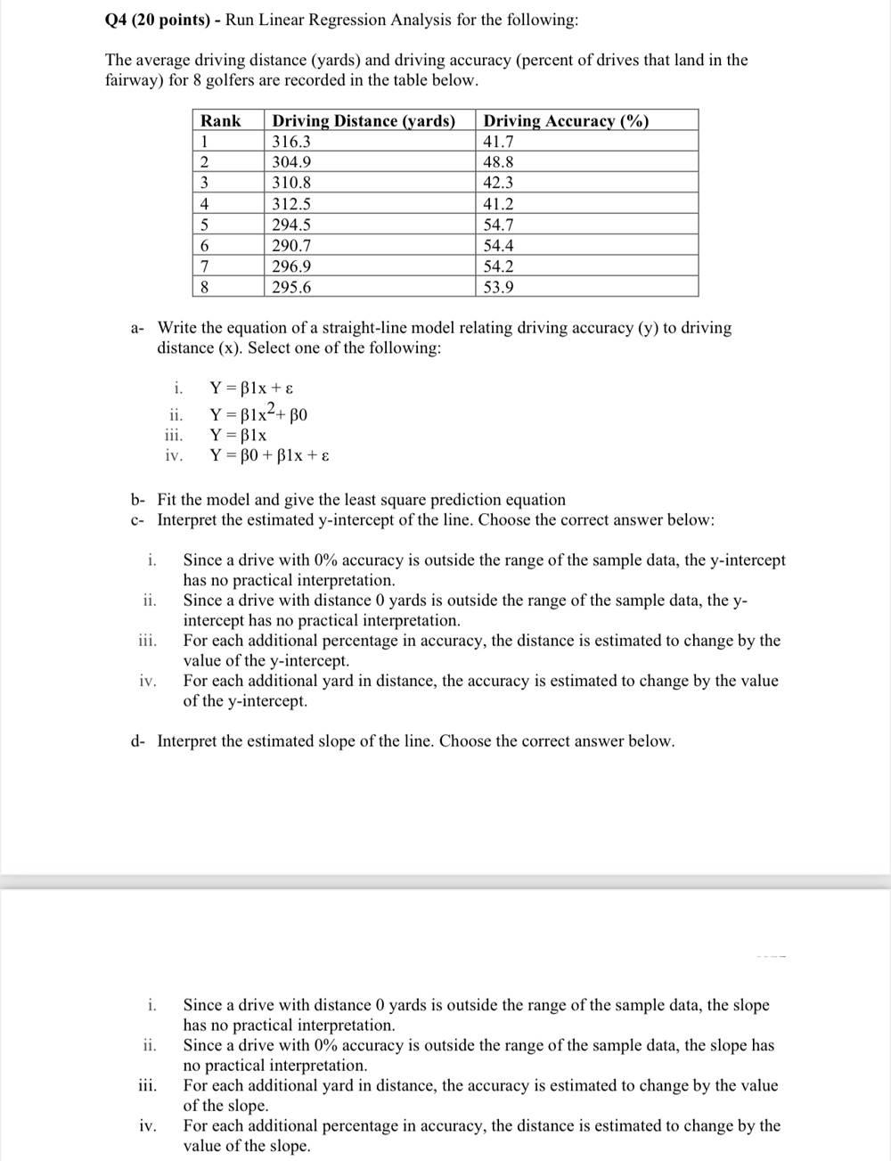 Solved Q4 (20 points) - Run Linear Regression Analysis for | Chegg.com